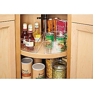 Oubonun Lazy Susan Organizers Set of 4, 10.2”x 9.4”x 4” Plastic Transparent Kitchen Cabinet Storage Bins with Handle, 4" Deep Container, 1/8 Wedge - Food Safe, BPA Free.
