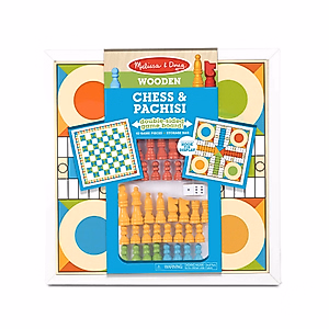 Melissa & Doug Double-Sided Wooden Chess & Pachisi Board Game with 42 Game Pieces (17.5ââ‚¬ W x 17.5ââ‚¬ L x 1.5ââ‚¬ D)