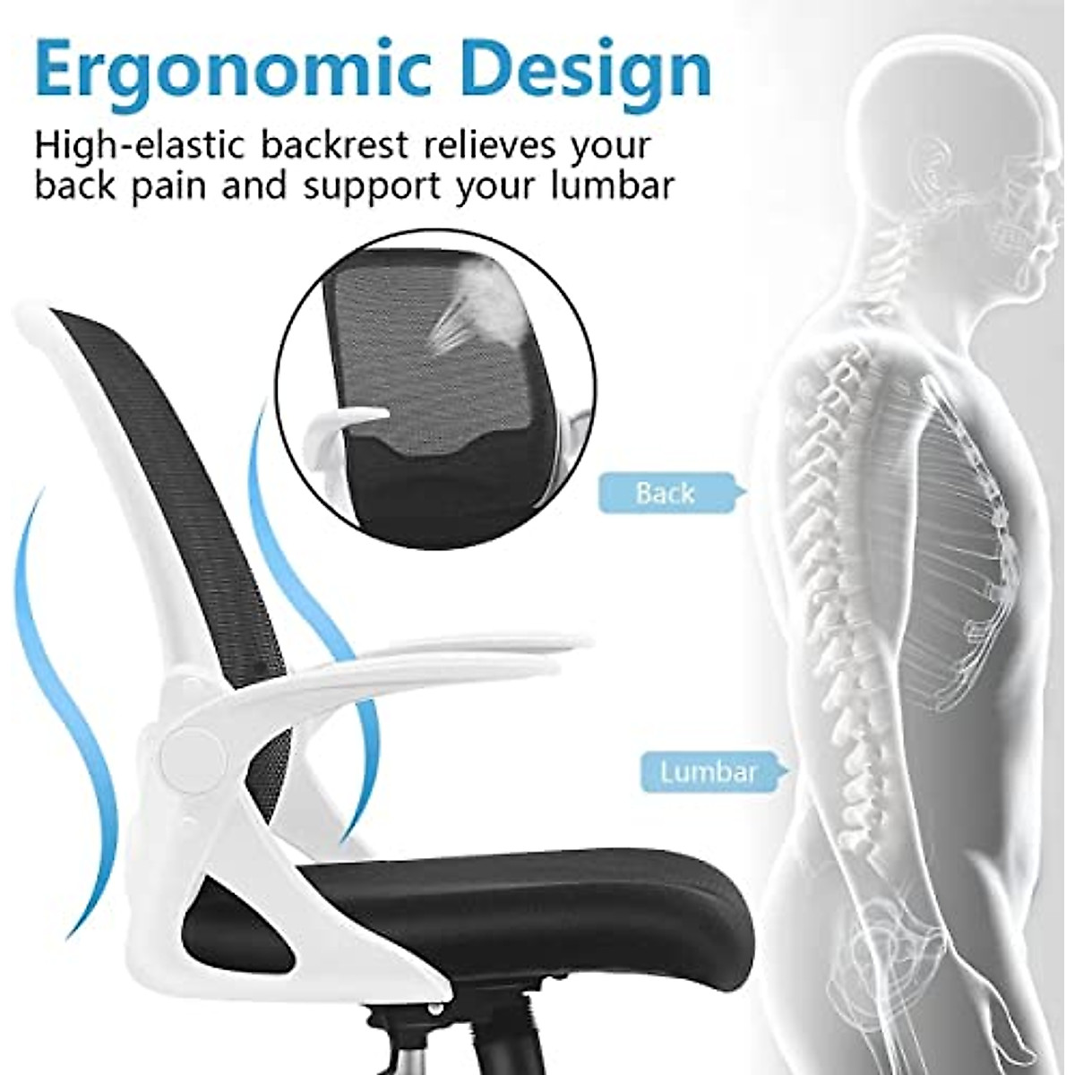 FelixKing Office Chair, Ergonomic Mesh Desk Chair with Adjustable Height, Swivel Computer Rolling Task Chair with Lumbar Support and Flip-up Arms, Conference Room White