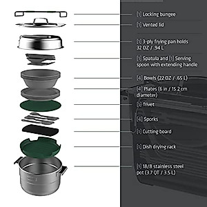 Stanley Base Camp Cook Set for 4 | 21 Pcs Nesting Cookware Made from Stainless Steel & BPA Free Material | Incl Pot, lid, Cutting Board, Spatula, Plates, Spoons, Forks, Bowls, Dish Rack, Trivet