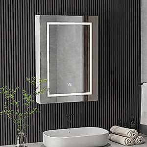 BURENMTO 20x28 Inch Bathroom Medicine Cabinet with Mirror and Lights Surface Led Medicine Cabinet 3-Color Wall Mounted Medicine Cabinet with Adjustable Shelf and Storage