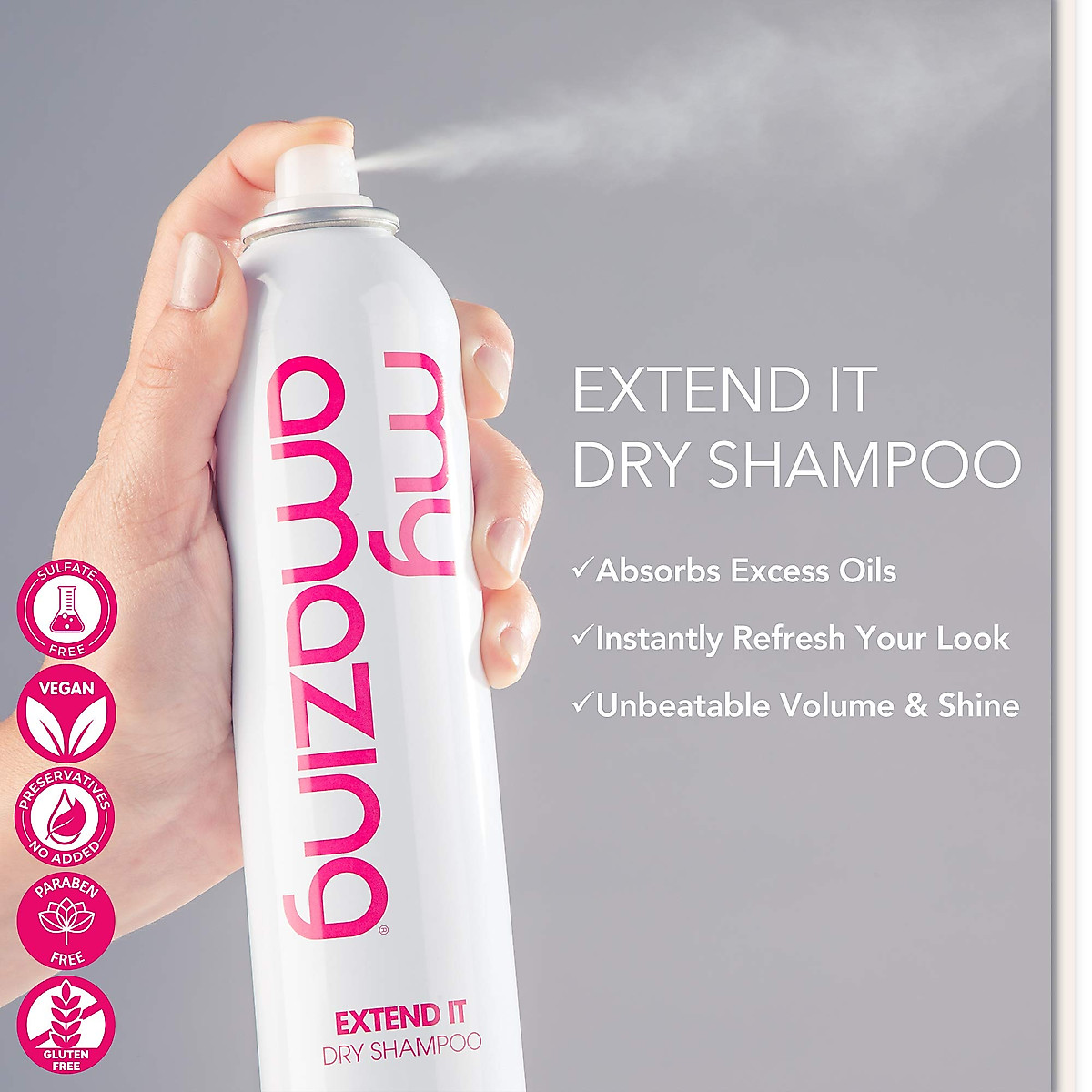 My Amazing Extend It Dry Shampoo for Women and Men to Refresh Hair, 7 oz. - Professional, Natural Dry Shampoos to Add Volume and Shine with Black Currant and Peony Fragrance - Premium No-Rinse Shampoo