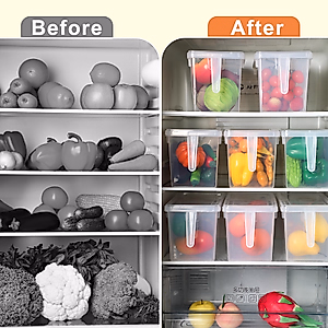 Quzzil 4 Pcs Fridge Organizer Refrigerator Organizer Bins with Lids and Handle Clear Fruit Storage Containers for Fridge Vegetable, Egg, Meat (Divided and Normal Style)