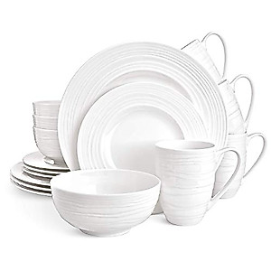 Bundle: Bone China dinnerware set 16-piece and Stainless steel silverware set 20-piece, Plates and Bowls Sets, Dishes Dinnerware Sets, Dinnerware Sets, White Plates,Flatware Set, Cutlery Set