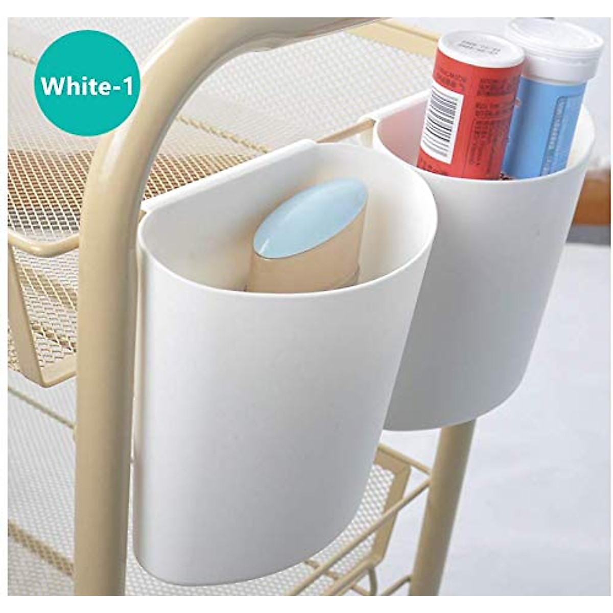 4Pcs Hanging Cup Holder,Rolling Cart Accessories Utility cart Accessories Hanging Bins,Hanging Flower Pots,Space Saver,Storage Bucket Desktop Container,Make Up Pencil Holder (White-1)