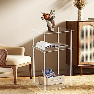 Joogto Acrylic Side Table, Clear 3-Tier Acrylic End Table with Stainless Steel Bracket, Acrylic Nightstand Beside Acrylic Coffee Table for Small Spaces Living Room/Office/Hallway/Bedroom/Balcony