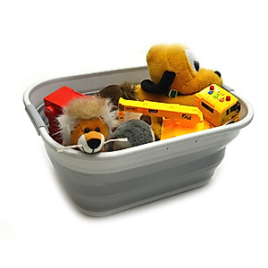 SAMMART 19.5L Collapsible Storage Basket with Lid - Foldable Pop Up Storage Container/Organizer - Portable Washing Tub - Space Saving Hamper/Basket with Lid (Grey)