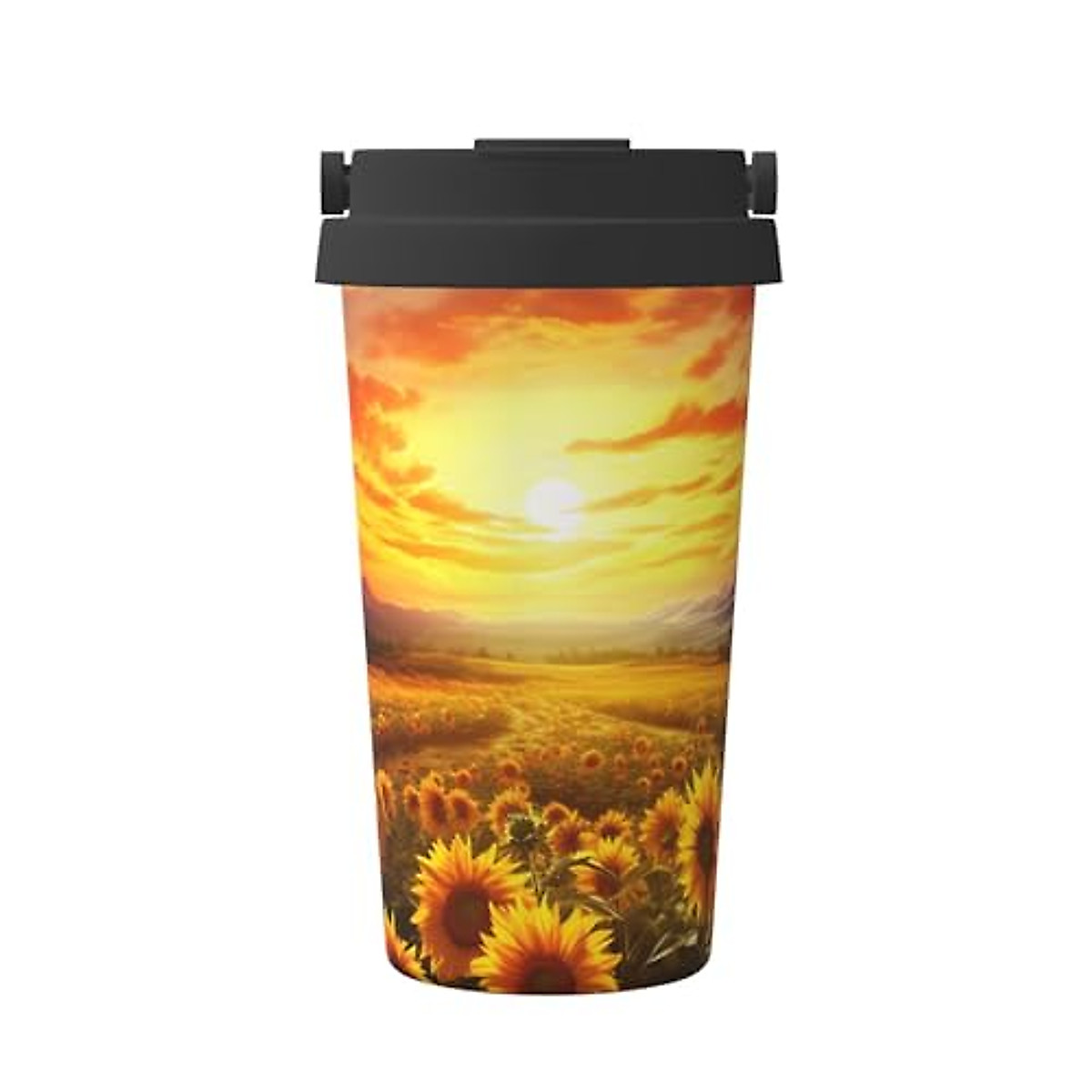 GTKSYNVE Reusable Coffee Mug with Lid and Handle, Dreamlike Sunset Of A Sunflower Field Tumbler for Hot & Cold Drinks 16oz Stainless Steel Insulated Coffee Tumblers Double Wall Vacuum Thermal Cup