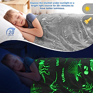 Dinosaur Toys Gifts for Kids Boys - Dino Glow in The Dark Blanket Best Birthday Christmas Valentines Easter Presents for Girls Toddler Age 1 2 3 4 5 6 7 8 9 10 Years Old Child Teen Soft Throw 50"x60"
