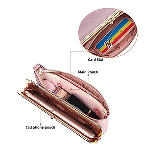 Yohora Wristlet Clutch Slim Leather Wallet Kiss Lock Handbag with Cellphone Pocket Retro Lightweight Pure Mini Coin Pouch