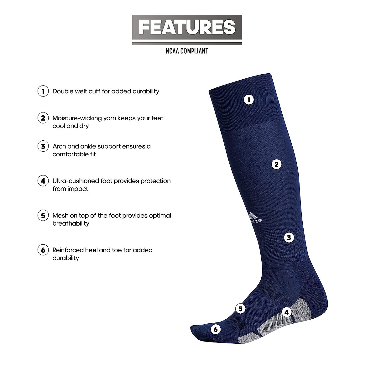 adidas Icon Baseball/Softball (1-Pair) Over The Calf (OTC), Team Navy Blue/Light Onix Grey/White, Large