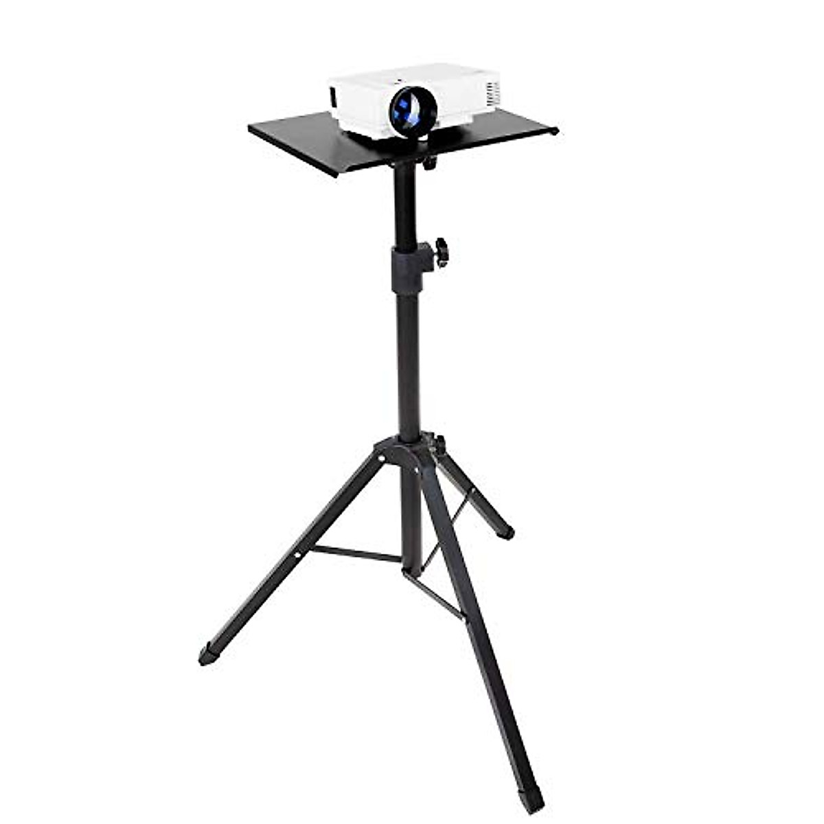 Mount-It! Tripod Projector Stand, Adjustable DJ Laptop Stand with Height and Tilt Adjustment, Portable Laptop Projector Table with Steel Tripod Base and Tray, Black