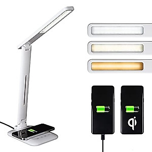 OttLite Charge Up LED Desk Lamp with Wireless Qi Charging & USB Charging Port, with ClearSun LED Technology - Adjustable Neck, 3 Color Temperature Modes, Reduces Eyestrain - Travel-Friendly Task Lamp