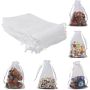ANZNKU 50 Pack Organza Bags 5 x 7 Inch, White Sheer Favor Bags with Drawstring, Small Mesh Bags Drawstring, Gift Bags Small Size, Sheer Bags Drawstring For Wedding Party
