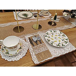 Lucky Monet 50PCS 4 x 8Inch Natural Burlap Lace Silverware Bag Utensil Holder Cutlery Pouch Hessian Knife Fork Tableware Bags for Wedding Party Restaurant Decoration (50PCS)