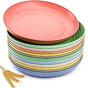 WUWEOT 12 Pack Wheat Straw Plates, 8.8" Dishwasher & Microwave Safe Dinner Plates, Lightweight & Unbreakable, Non-toxin, BPA free and Healthy Dishes for Kids Toddler & Adult