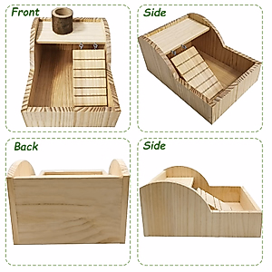 Hamiledyi Hamster Sand Bath Kit, Wooden Bathing Sand Container with Ladder Chinchilla Digging Sand Bathtub Small Animals Sandbox for Dwarf Syrian Mice Mouse Gerbils Hedgehog Lemming