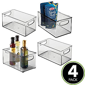 mDesign Plastic Kitchen Organizer - Storage Holder Bin with Handles for Pantry, Cupboard, Cabinet, Fridge/Freezer, Shelves, Counter - Holds Canned Food, Snacks - Ligne Collection - 4 Pack - Smoke Gray