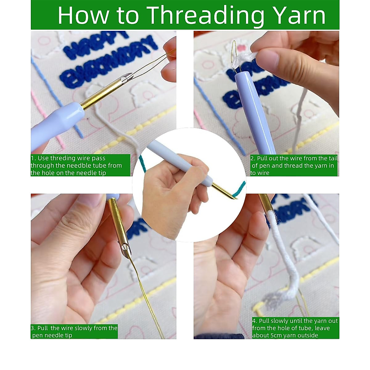 DIY Punch Needle Kits for Beginners Cute Cartoon Highland Cow with Daisy Flower with Hoop Embroidery Punch Needle Starter Craft Set Easy for Adults and Children Festival Gift and Decoration 20x20cm-1