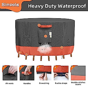 Simpelg Round Patio Furniture Covers, Outdoor furniture cover waterproof, Outdoor Table Chair Set Covers, Anti-Fading Rip-Stop Cover for Patio Furniture Set, 62" DIA x 28"H, Windsor Red/Grey