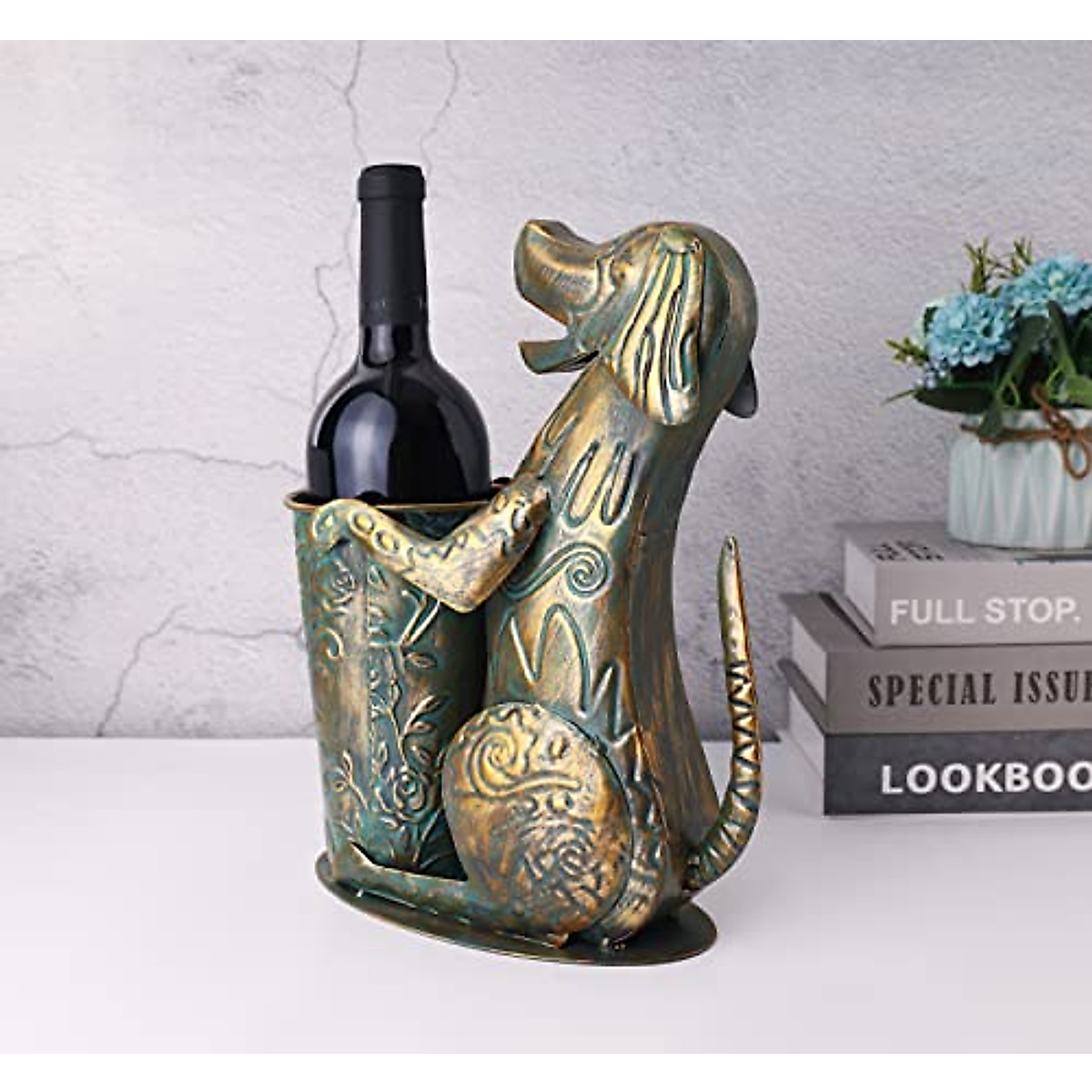 MMEXPER Green Bronze Wine Rack Single Wine Bottle Holder for Home Kitchen Display Shelf Gift