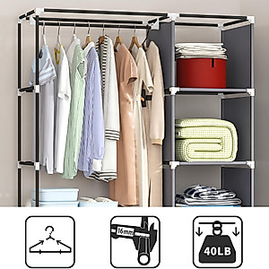 KEKIWE Portable Closet, Wardrobe Closet for Hanging Clothes with 1 Hanging Rods, 6 Storage Organizer Shelves, Easy to Assemble, Space Saving for Bedroom, 43 x 17.7 x 66 Inches, Grey