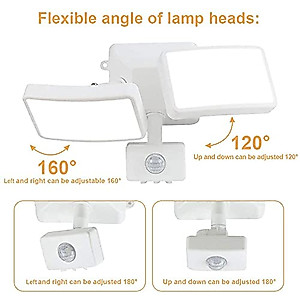 DLLT LED Motion Sensor Outdoor Light, 20W 6000k Plug in Security Lights 2 Adjustable Heads IP65 Waterproof Motion Detected Flood Light for Garage Yard Garden Porch