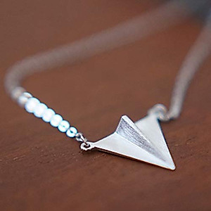 YOOESTORES82 2PCS Triangle Origami Plane Necklaces,Delicate Geometric Triangle Paper Airplane Pendant Necklace Set for Women Couples (Silver)