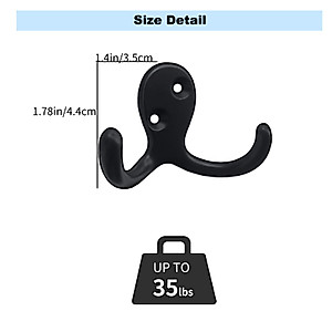 Kruodop 4 Pack Wall Hooks Wall Mounted Coat Hooks for Hanging Heavy Duty, Black Towel Hooks, Metal Double Coat Hanger with Screws Cup Retro for Coats, Handbags, Towels, Hat