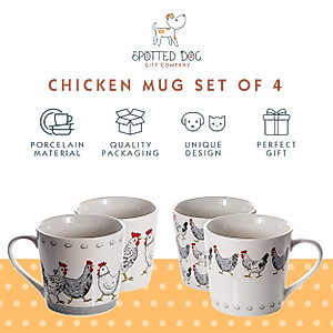 SPOTTED DOG GIFT COMPANY Chicken Coffee Mug Set of 4, Tea Mugs Cups 13oz Ceramic Porcelain China, Chicken Gifts for Chicken Lovers Women Men