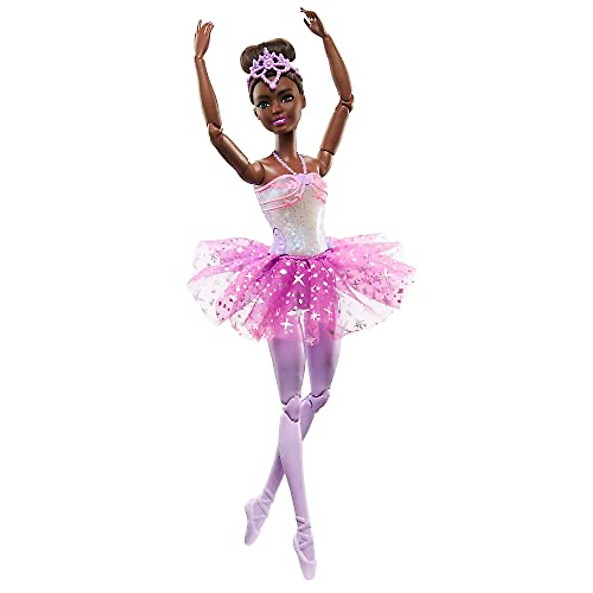 Barbie Dreamtopia Doll, Twinkle Lights Posable Ballerina with 5 Light-Up Shows, Sparkly Purple Tutu, Black Hair & Tiara
