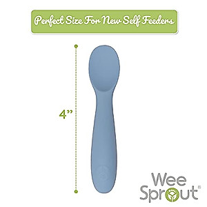 WeeSprout Baby Spoons, Shorter Length for Self Feeding, Soft Food Grade Silicone Baby Utensils for 6+ Months, Chew-Proof Durable Design, Easy Grip Handles, Dishwasher Safe, Carrying Case, 3 Pack