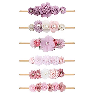 NUWAJP Baby Girls Headbands Flower Headband 6 Pcs Nylon Elastic Headbands Newborn Hair Bows Hair Accessories Gifts for Infant Toddlers Kids