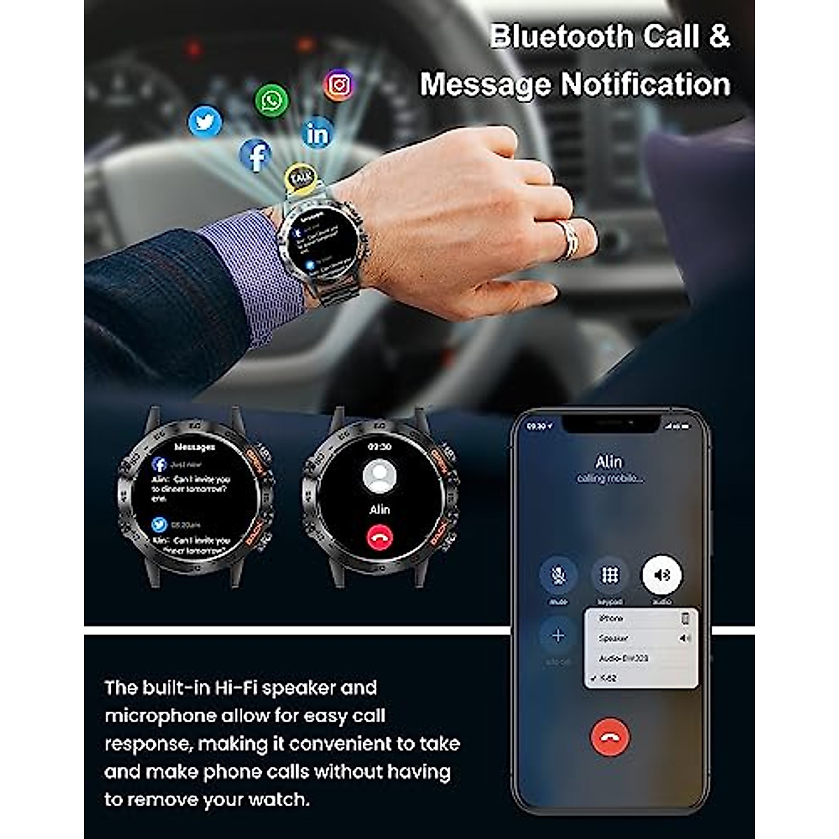 PODOEIL Military Smart Watch for Men with Bluetooth Calling, 108 Sports Modes Activity Tracker Watch for iPhone Samsung Android, 1.39" HD Smartwatch with Health Monitor Sleep Monitor (Black)