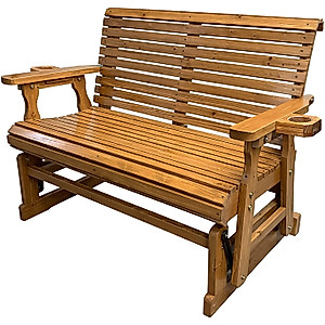 Fortune Candy Patio Glider with Cup Holders, High Roll Back and Deep Contoured Seat, 2-Seater, Heavy Duty 800 Lb, 4 Feet (Brown 4 Ft)