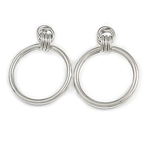 Large Polished Silver Tone Hoop Earrings - 65mm Long