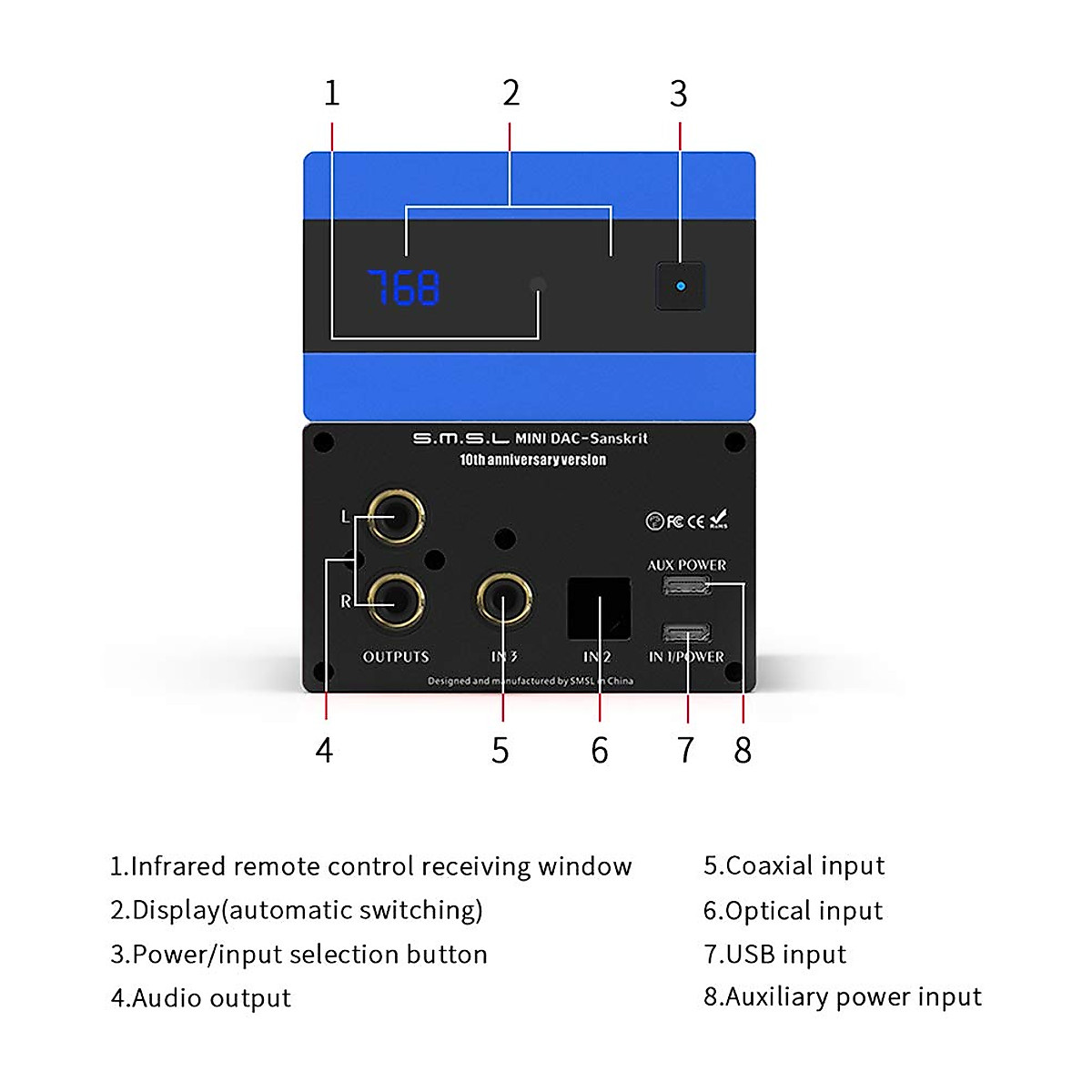 S.M.S.L Sanskrit 10th MKII DAC Decoder AK4493 HiFi DAC 32Bit/768KHz XMOS USB Native DSD256 USB Optical Coaxial Input Audio Decoder(Black)