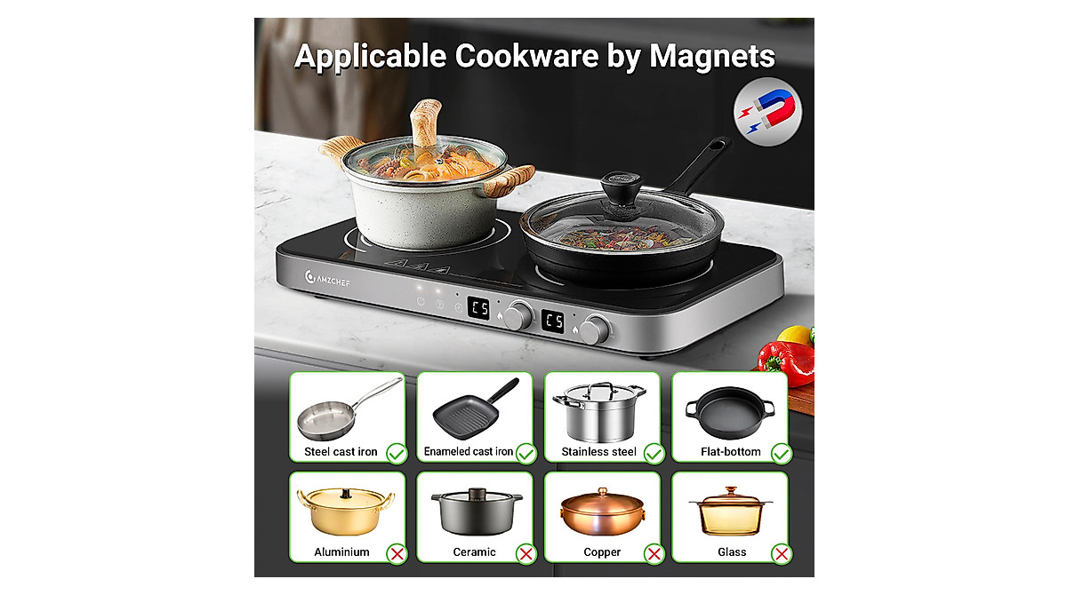 AMZCHEF Double Induction Cooktop - Portable & Versatile