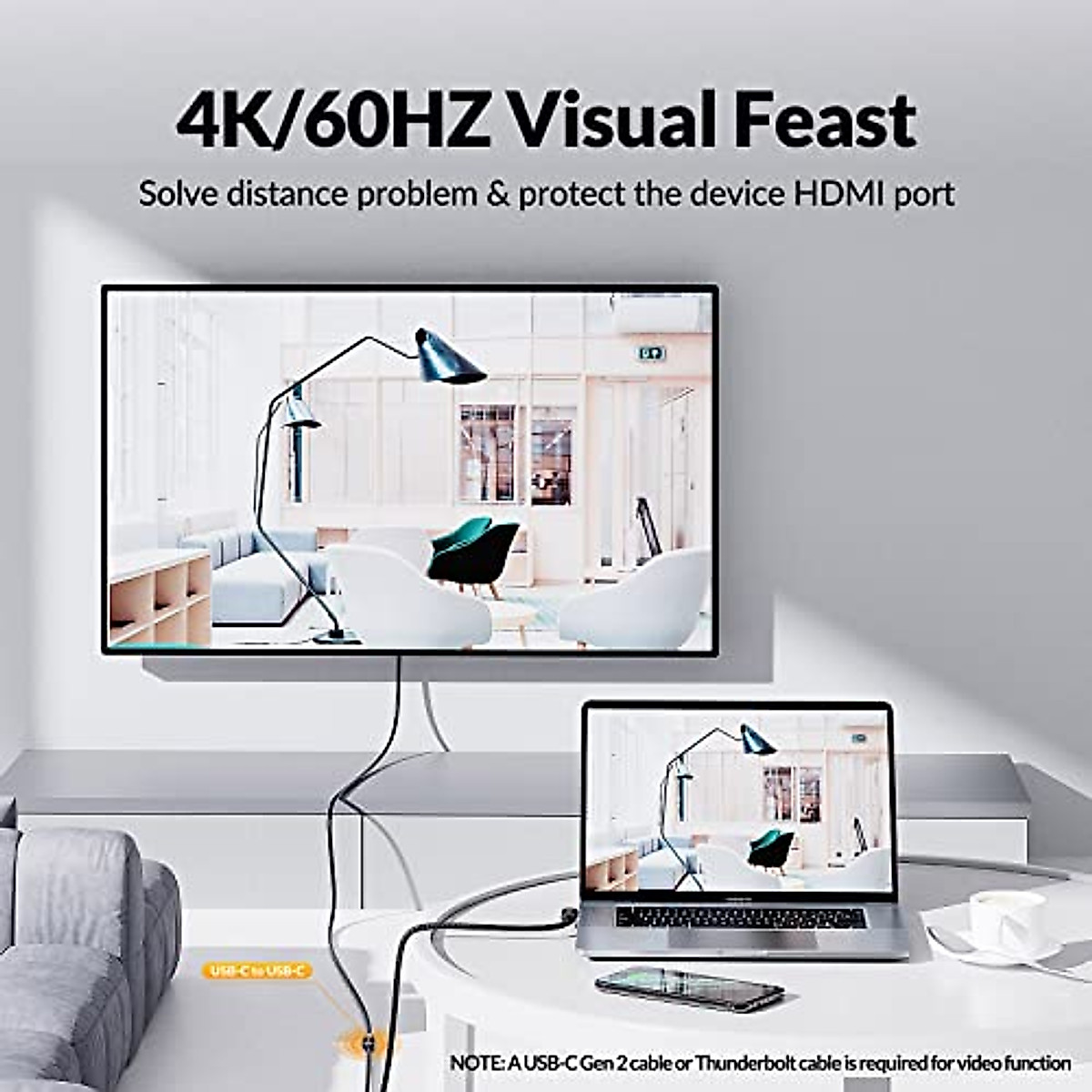 iDsonix USB C Extension Cable - Right Angle 1.6Ft USB C Extender Cable Support 20Gbps USB 3.2 Gen2x2 / 4k@60Hz / 100W Fast Charging for USB C Hub/Dell XPS/MacBook/iPad Pro, Nylon Braide