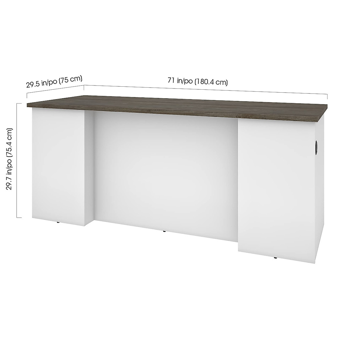 Bestar Norma 71W Desk Shell in Walnut Grey & White
