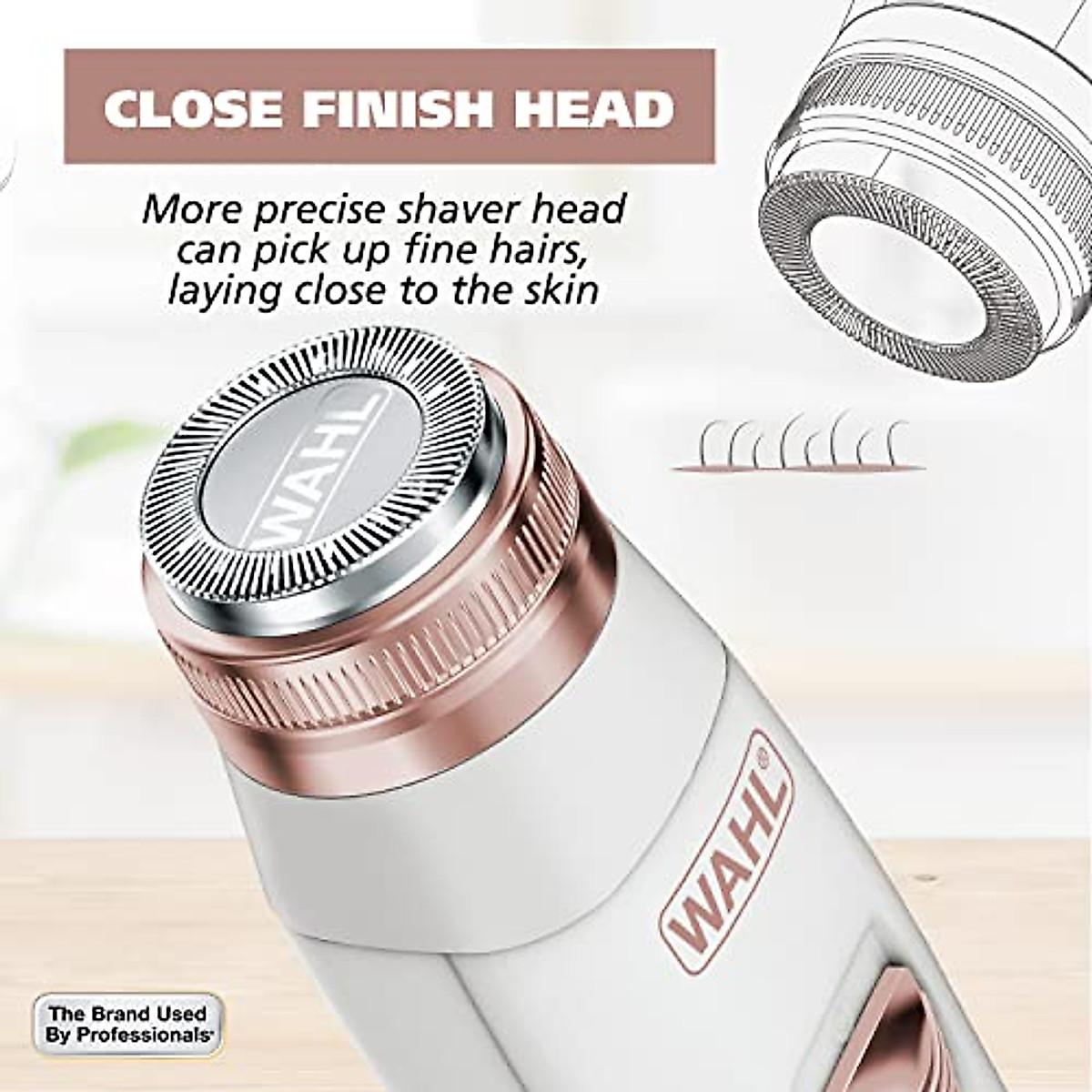 Wahl Clean & Smooth Ladies Rechargeable Facial Hair & Peach Fuzz Electric Shaver for Women – Compact Size for Travel - Model 9865-2801V