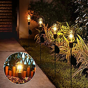 newvivid Pathway Solar Lights Outdoor with Metal Stakes Waterproof Edison Bulbs Solar Pathway Lights Metal Cage Lantern for Patio Backyard Courtyard Lawn Landscape Decor