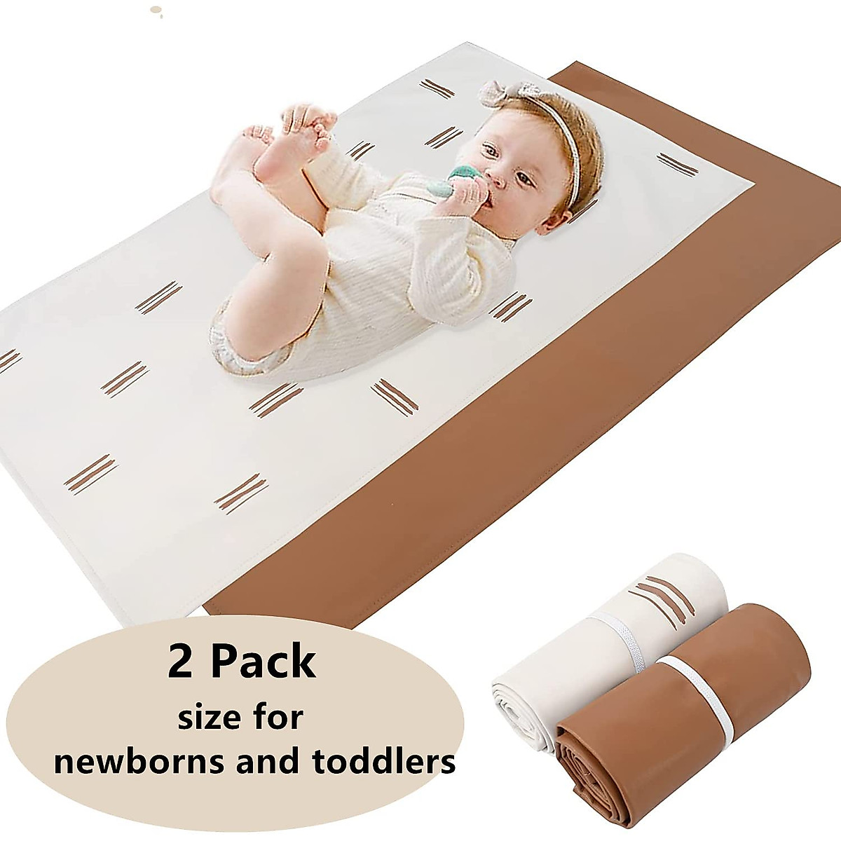 Owlowla Baby Diaper Changing Pad Portable Changing Mat Travel Changing Pad Liner for Baby and Small Toddler(Classic Brown&Brush Strokes)
