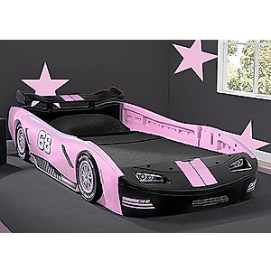 Delta Children Turbo Race Car Twin Bed, Pink Snooze 6 inch Memory Foam Twin Mattress (Bundle)