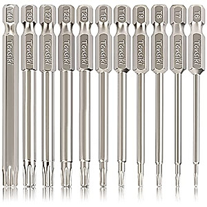 Torx Bit Set, Tonsiki 11PCS Security and Tamper Proof Star Bits Set S2 Steel with Magnetic, 3'' Long, T6-T40