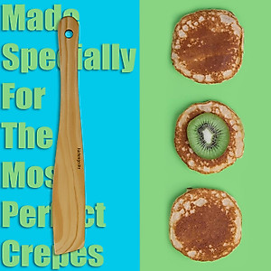 Kuchengerate Set of 2 7" inc Crepe Spreader Stick & 12" inc Spatula Turner - T Shaped Structure - Handmade Natural Beech Wood - No Paint No Polish - Kitchen Decoratives - Best Gift Set Idea