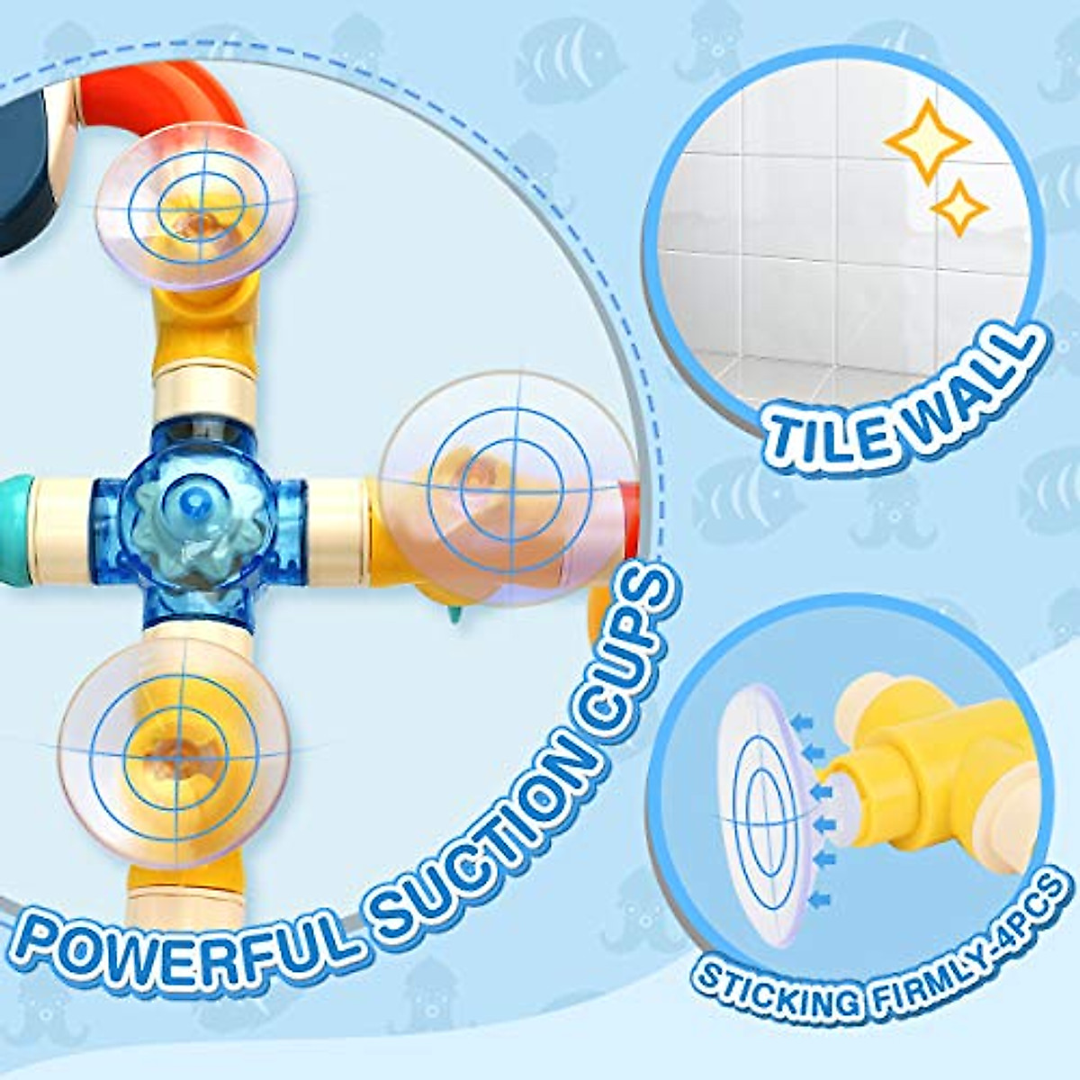 GILOBABY 15 PCS Baby Bath Toys, Animal Spinning Gear Toddler Bath Time Sensory Development Toy Set with Stacking Cup, Attaches to Any Size Tub Wall, Ideal Educational Toys for Child