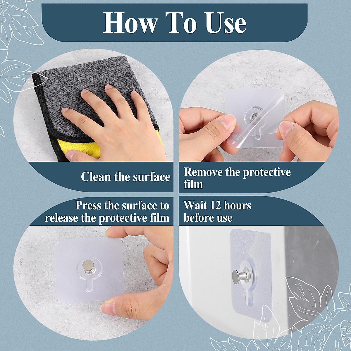 20 Pack Heavy Duty Drill Free Adhesive Hooks for Hanging, No-Trace Sticker Wall Frame Picture Hangers Without Nails, Transparent Stick on Hooks with Waterproof and Oilproof for Kitchen, Bathroom