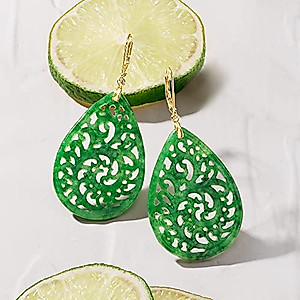 Ross-Simons Carved Jade Teardrop Earrings in 18kt Gold Over Sterling