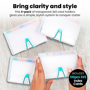Yoobi Index Card Organization Set - 4 Pack - 3x5 Index Cards with Colorful Tab Dividers in Index Card Cases - 100 Cards Per Box, College Ruled Index Cards, Index Card Dividers Sticker Labels - 4 Pack
